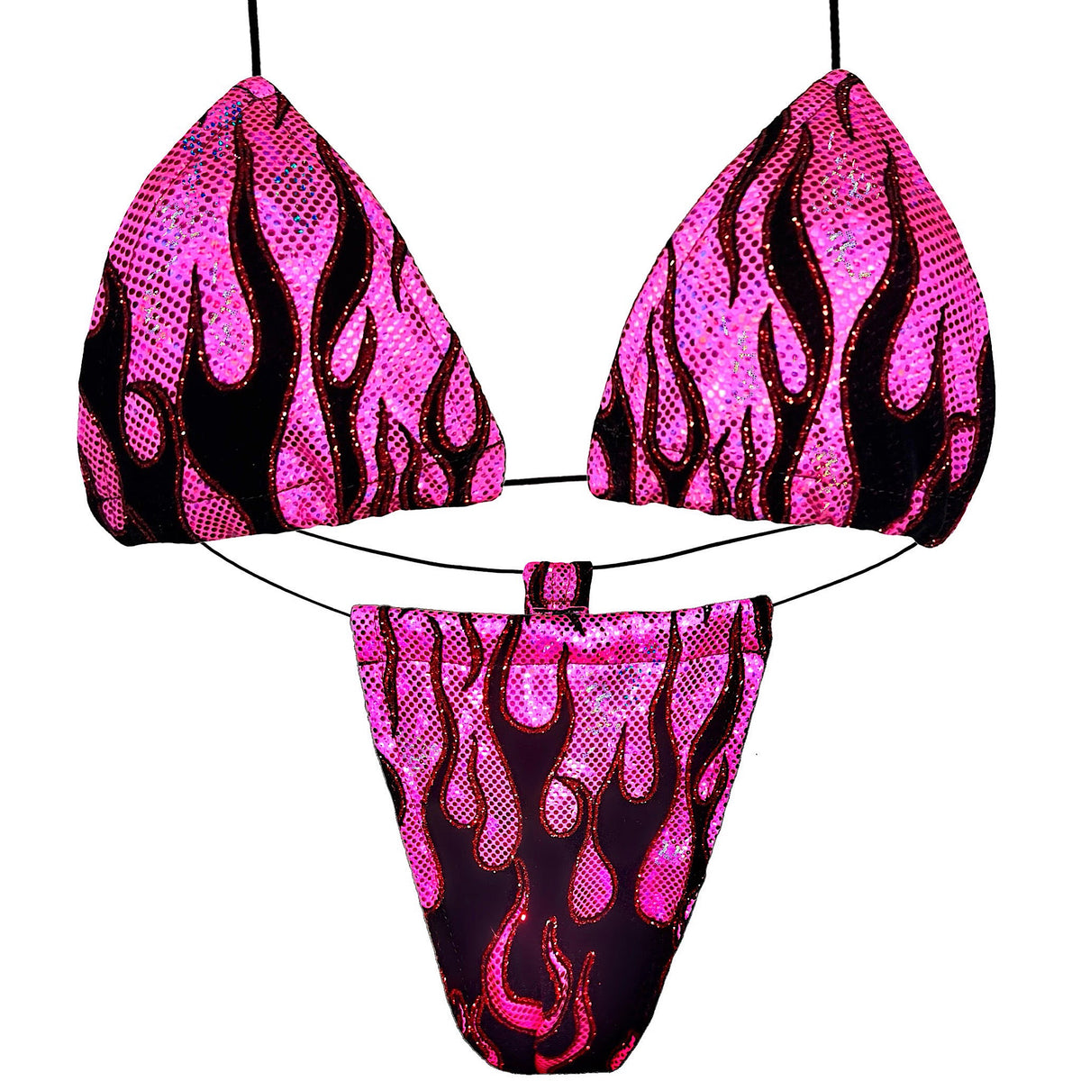 Stripper Exotic Dancer 2 Piece Microkini Set: Holo Flames Pink Fire – Angel Candy Shop